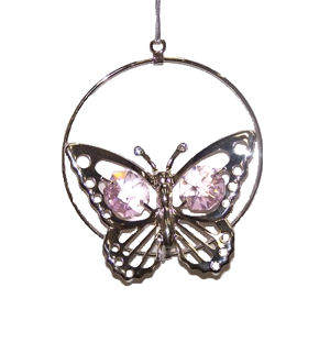 Pink/silver Crystal Butterfly Orn - Item 161235 | The Christmas Mouse