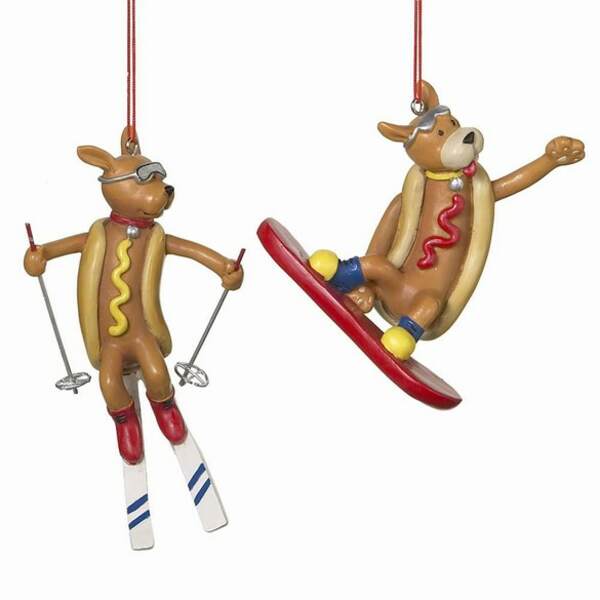 Hot Dog Skiing/snowboarding Orn 2a - Item 260592 | The Christmas Mouse